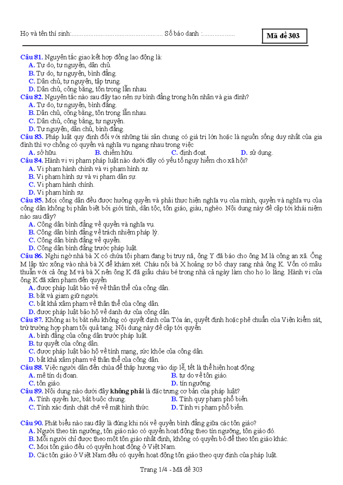 303 - EFWE - Họ và tên thí sinh ...