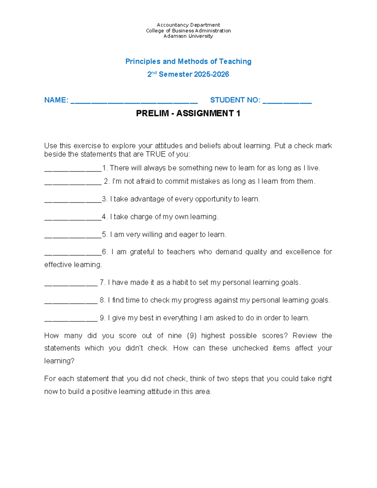 Prelim Assignment 1: Attitudes & Beliefs in Learning - 2nd Sem 2025 ...