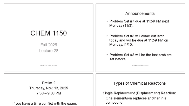 CHEM 1150 Fall 2025 Lecture 28: Types of Chemical Reactions - Studocu