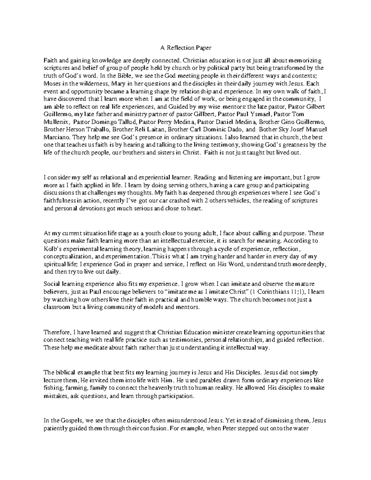 Reflection Paper: Faith and Knowledge in Christian Education - Studocu