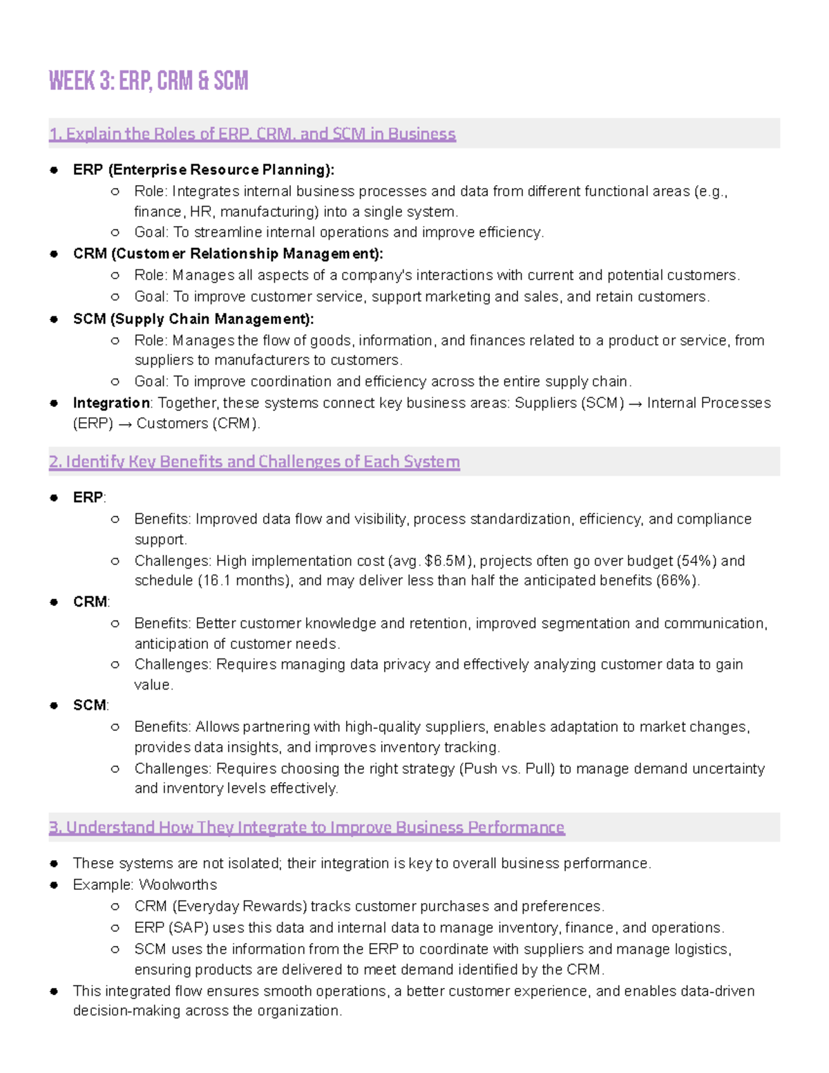 ACCG2050 Week 3: Roles of ERP, CRM, and SCM in Business Integration ...