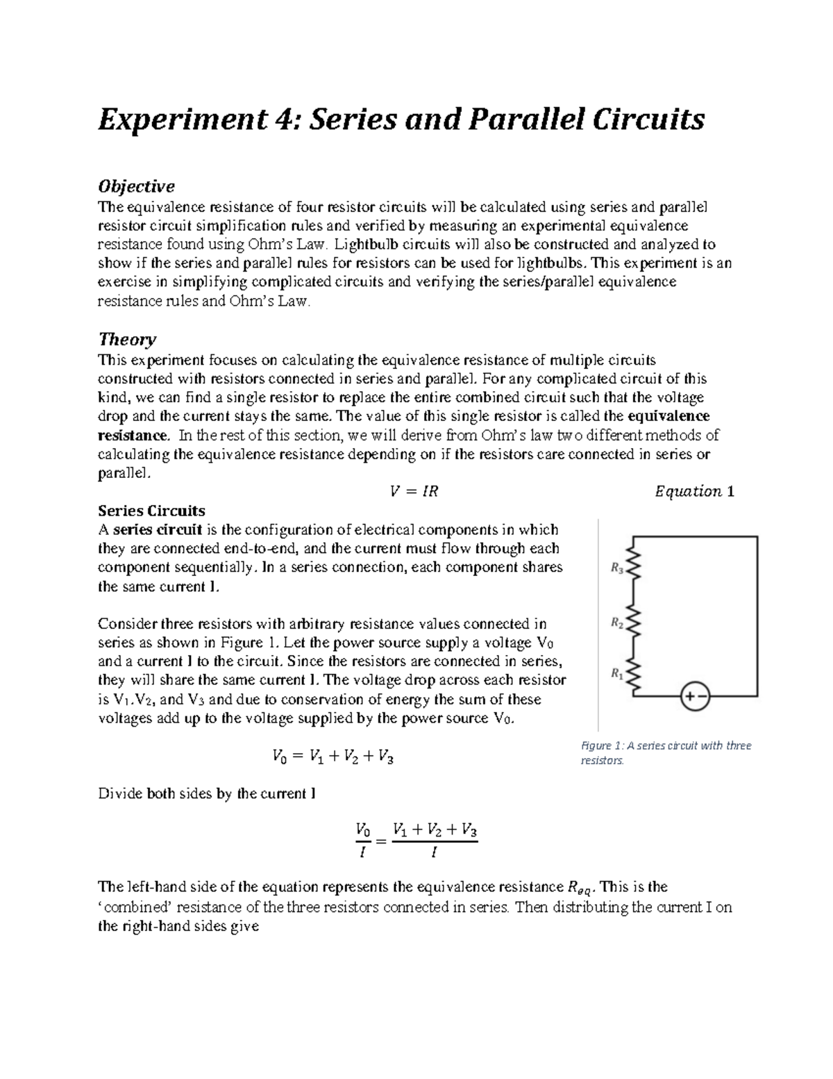 Experiment 4: Series & Parallel Circuits Lab Manual - Studocu