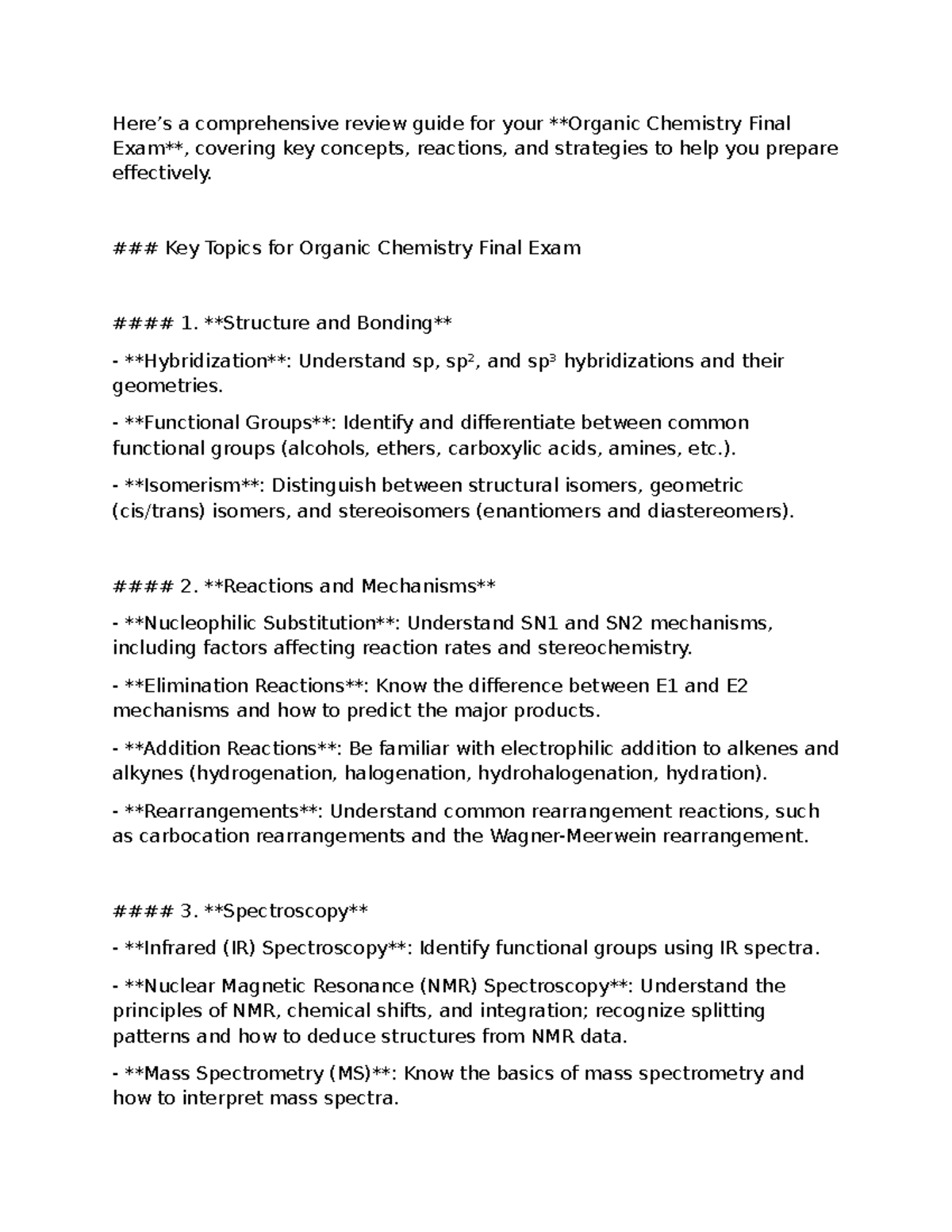 Ochem 101: Final Exam Review Guide for Success in Organic Chemistry - Studocu