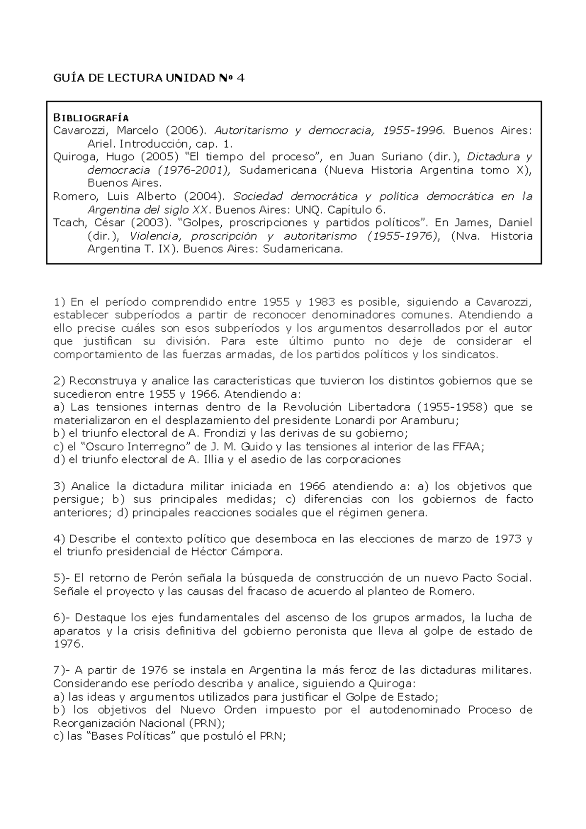 GUÍA DE Lectura Unidad Nº 4 - GUÍA DE LECTURA UNIDAD Nº 4 BIBLIOGRAFÍA ...