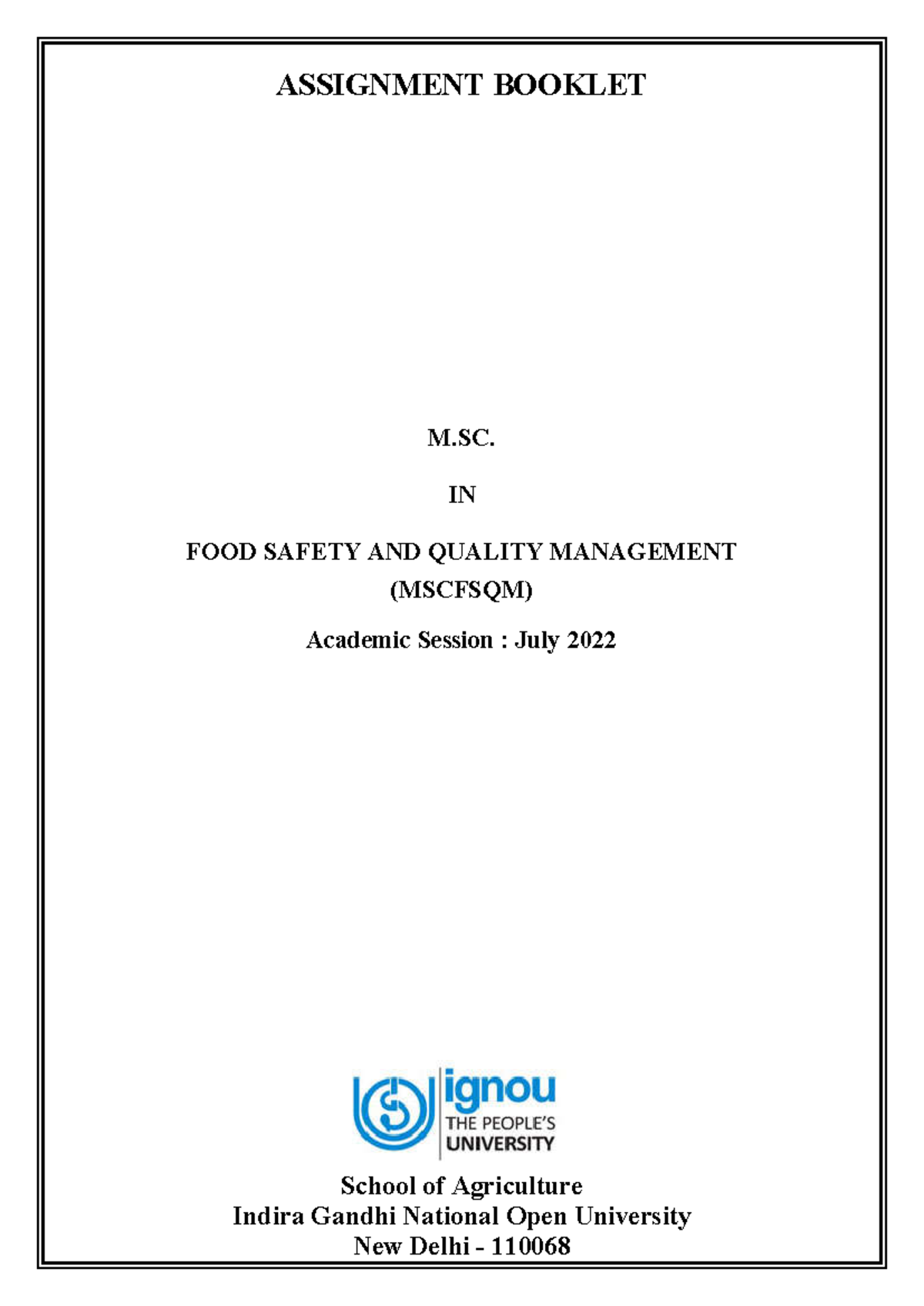 M.SC. Food Safety & Quality Management Assignments - July 2022 - Studocu