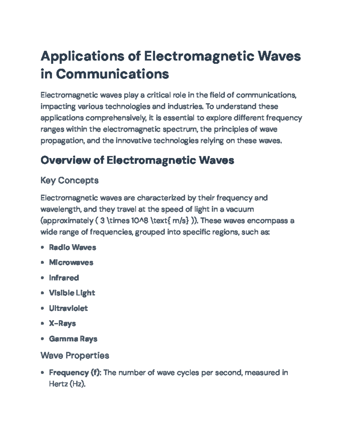 Applications of Electromagnetic Waves in Communications (Course Code ...