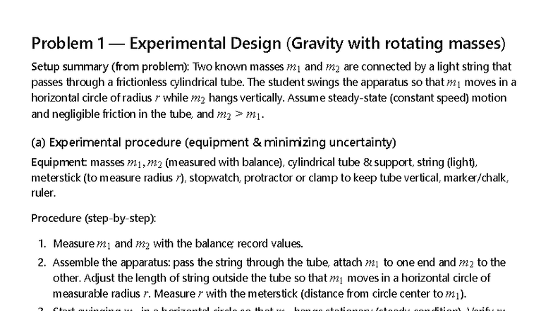 Experimental Design Solutions for PHYS 101: Gravity and Motion Problems - Studocu