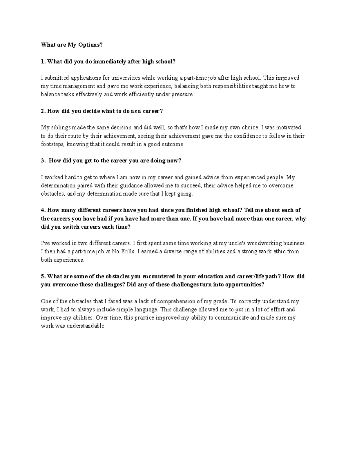 Pathway Interview Organizer: Career Choices & Challenges - Studocu