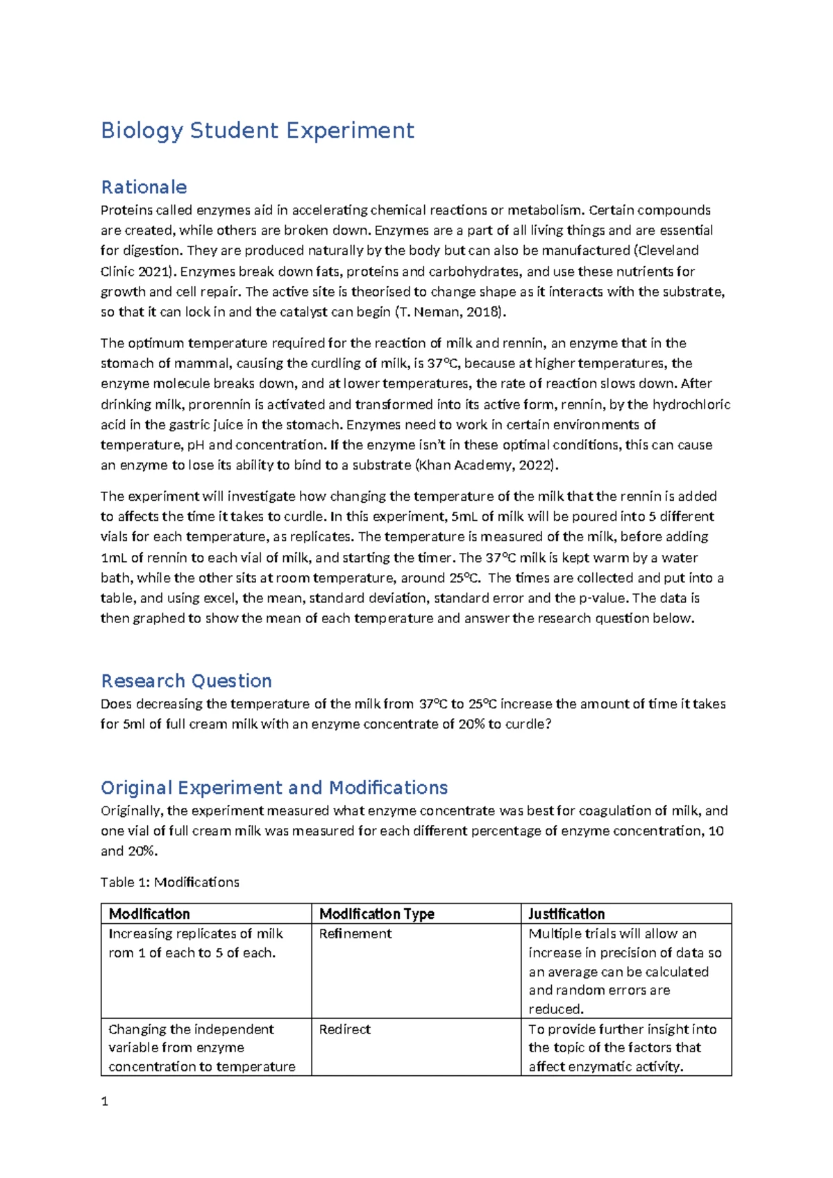 FIA2 Student experiment Biology - Effect of concentration on the activity of catalase in ...