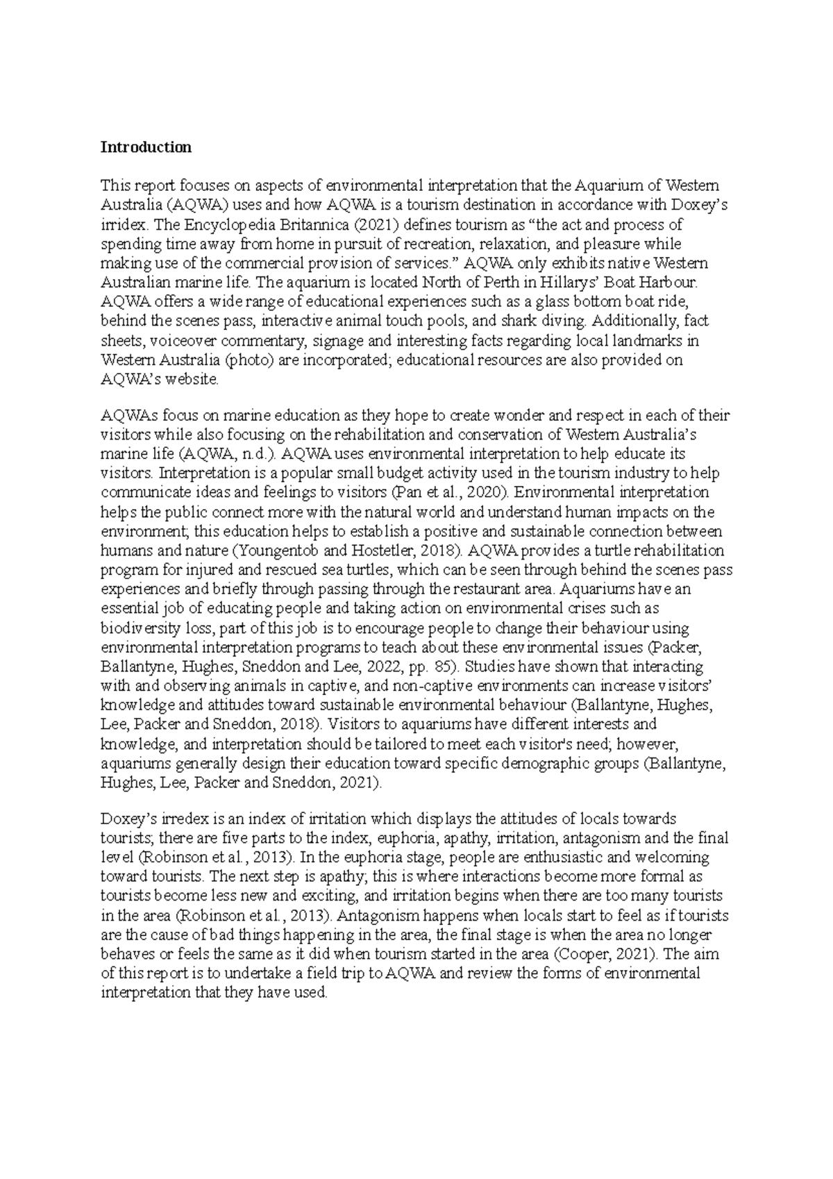 Field Report TOU101 - Introduction This report focuses on aspects of ...