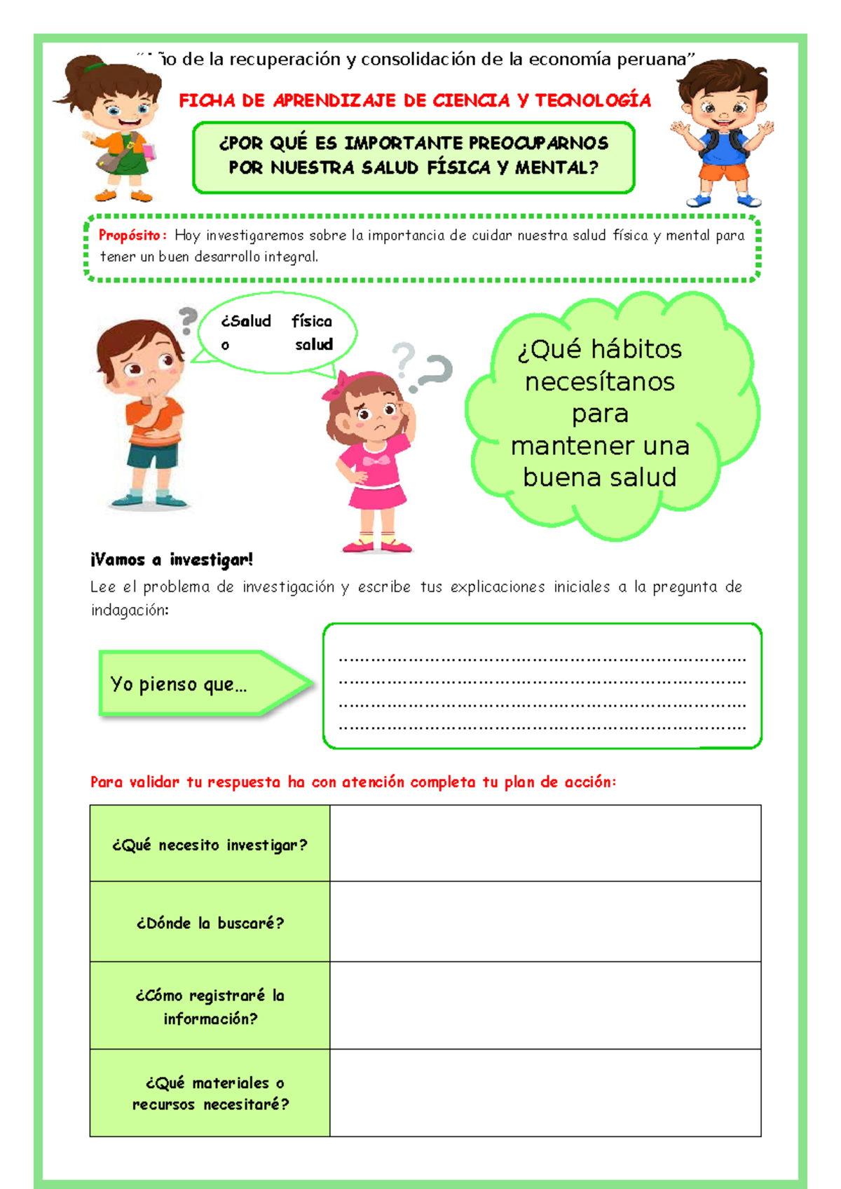 Ficha de Aprendizaje CYT: Hábitos para Cuidar la Salud Física y Mental - Studocu