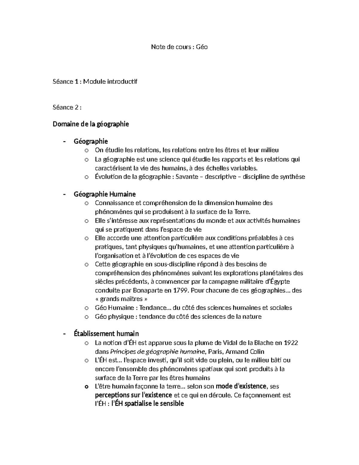 Géo 101 : Introduction à la Géographie Humaine et Physique - Studocu