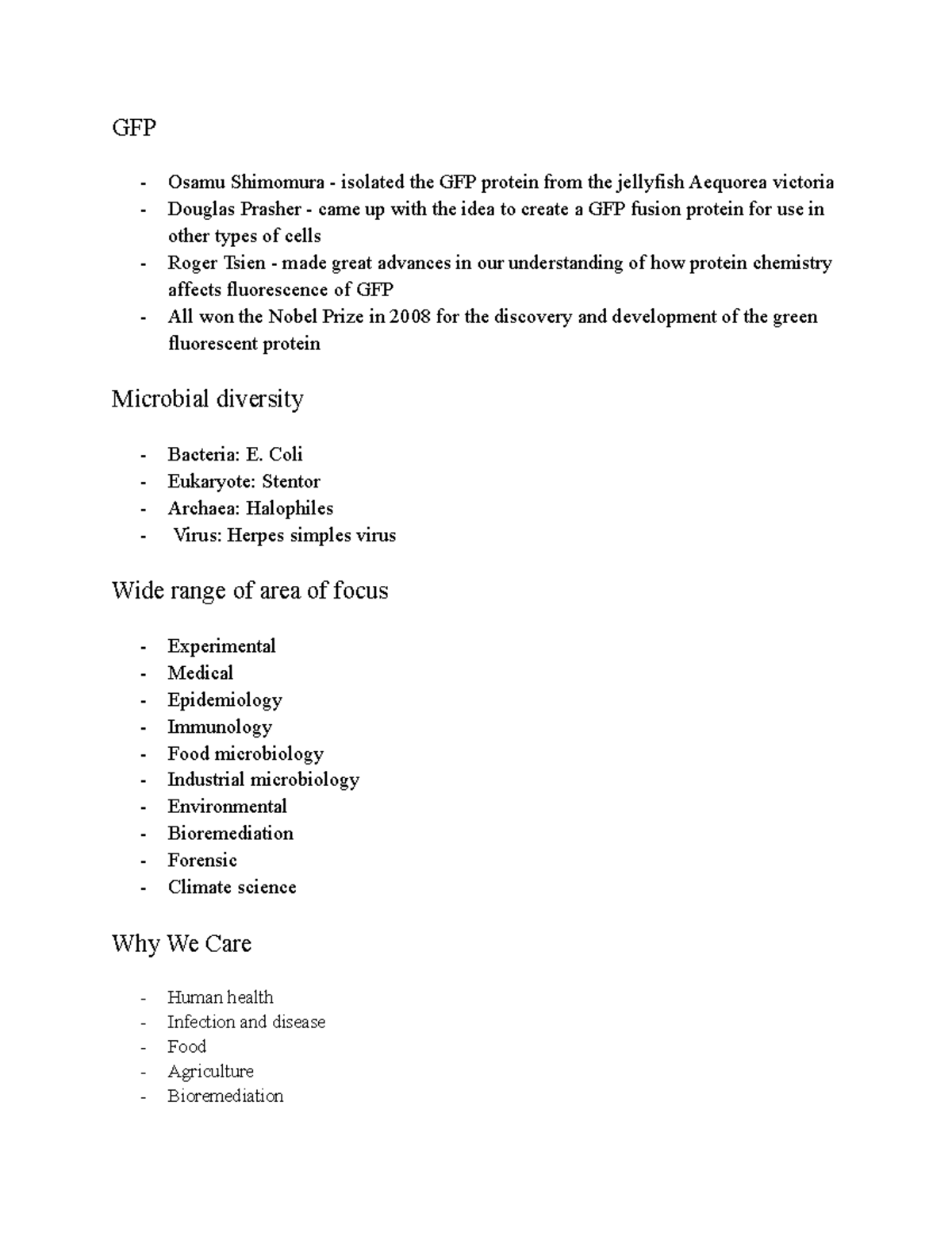 MICR 2420: Comprehensive Notes on Microbiology and GFP Discovery - Studocu