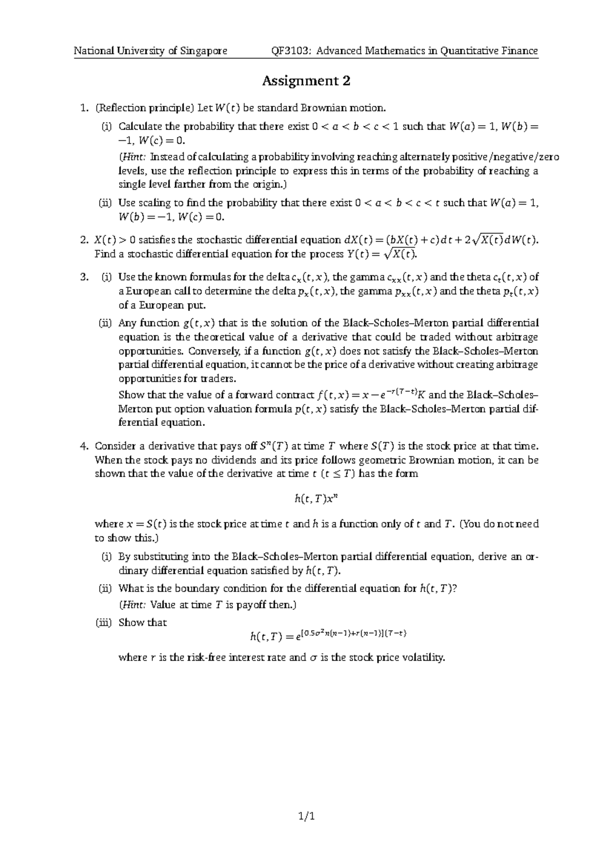 QF3103: Advanced Mathematics in Quantitative Finance - Assignment 2 ...