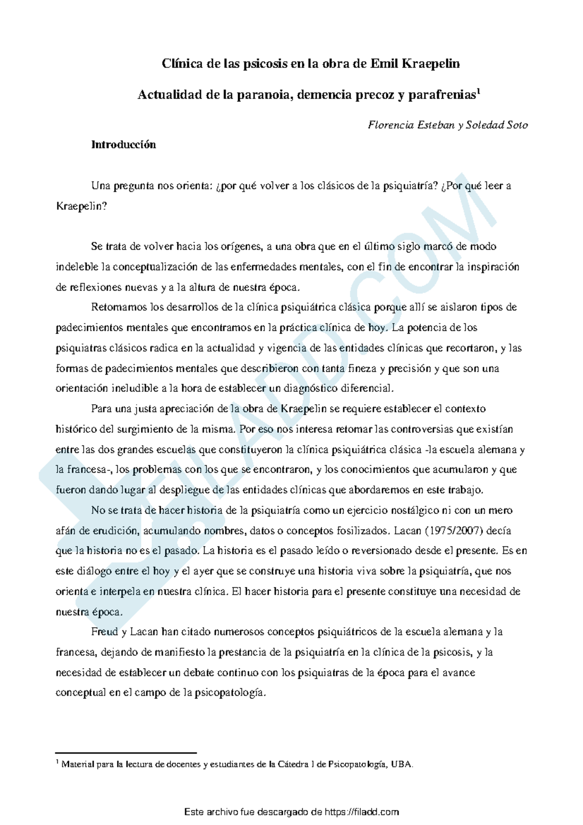 Clínica de las Psicosis en Emil Kraepelin: Paranoia, Demencia Precoz y ...
