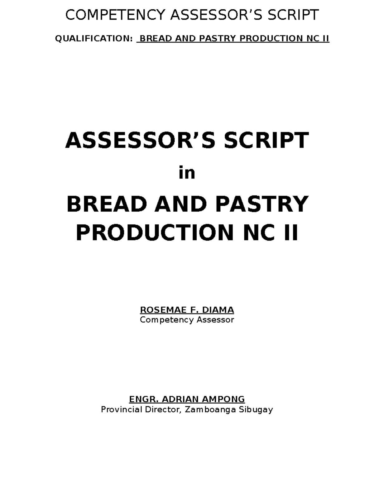 Assessment Script for Bread and Pastry Production NC II - Studocu