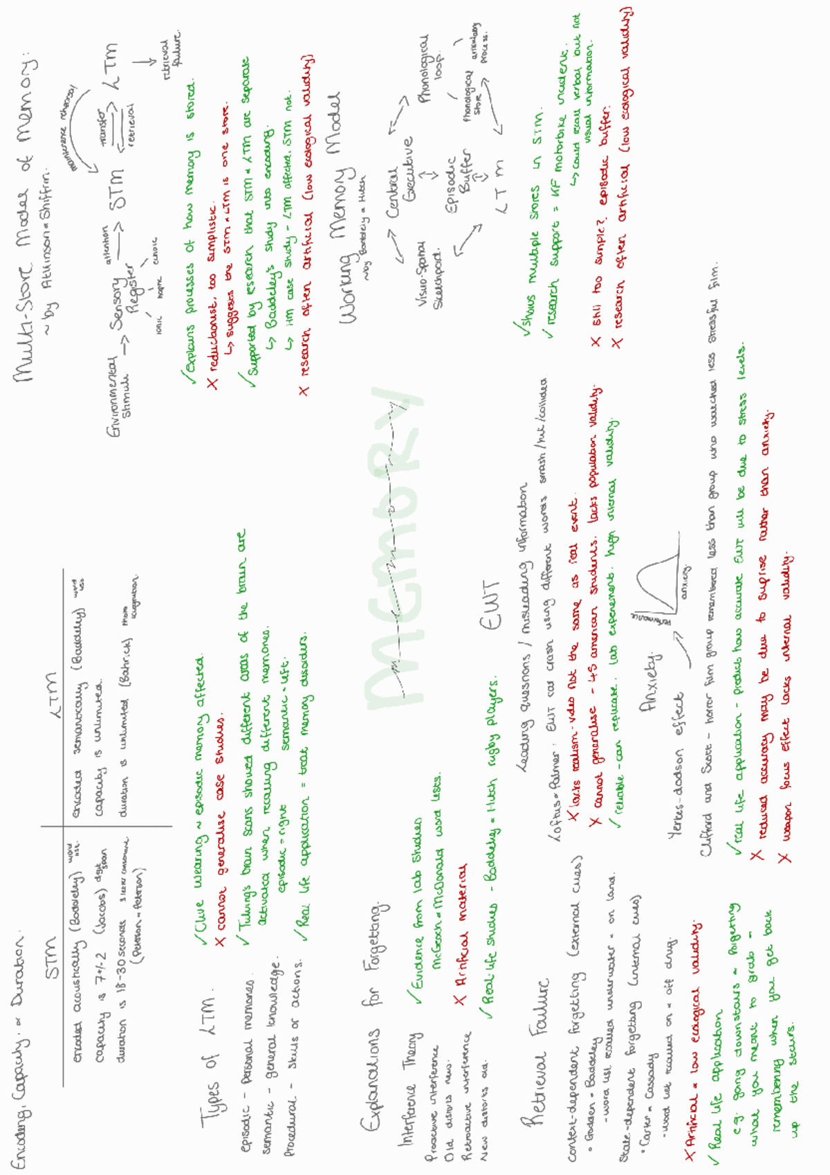 Memory Topic Overview Mindmap: Encoding, Capacity, and Duration Models ...