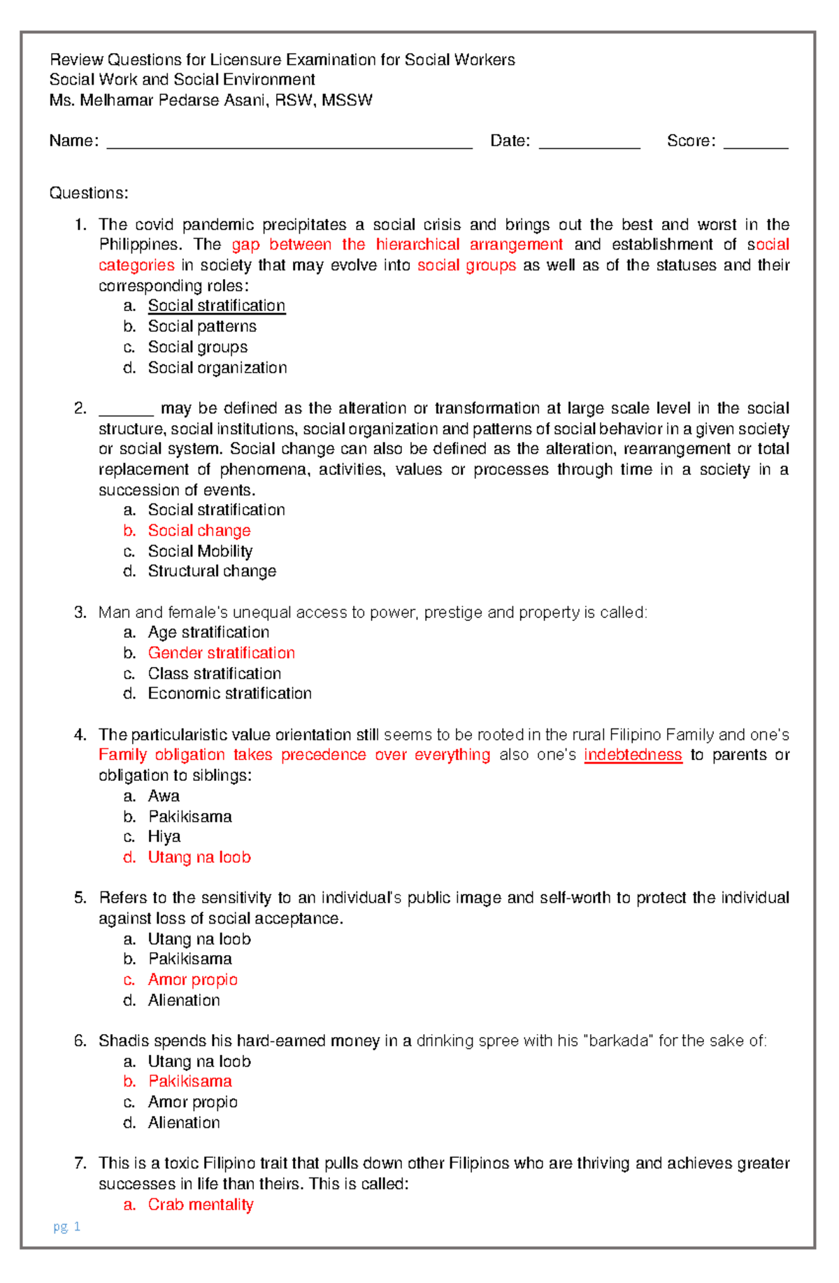 Review Questions for Licensure Exam in Social Work (SW 4) - Studocu