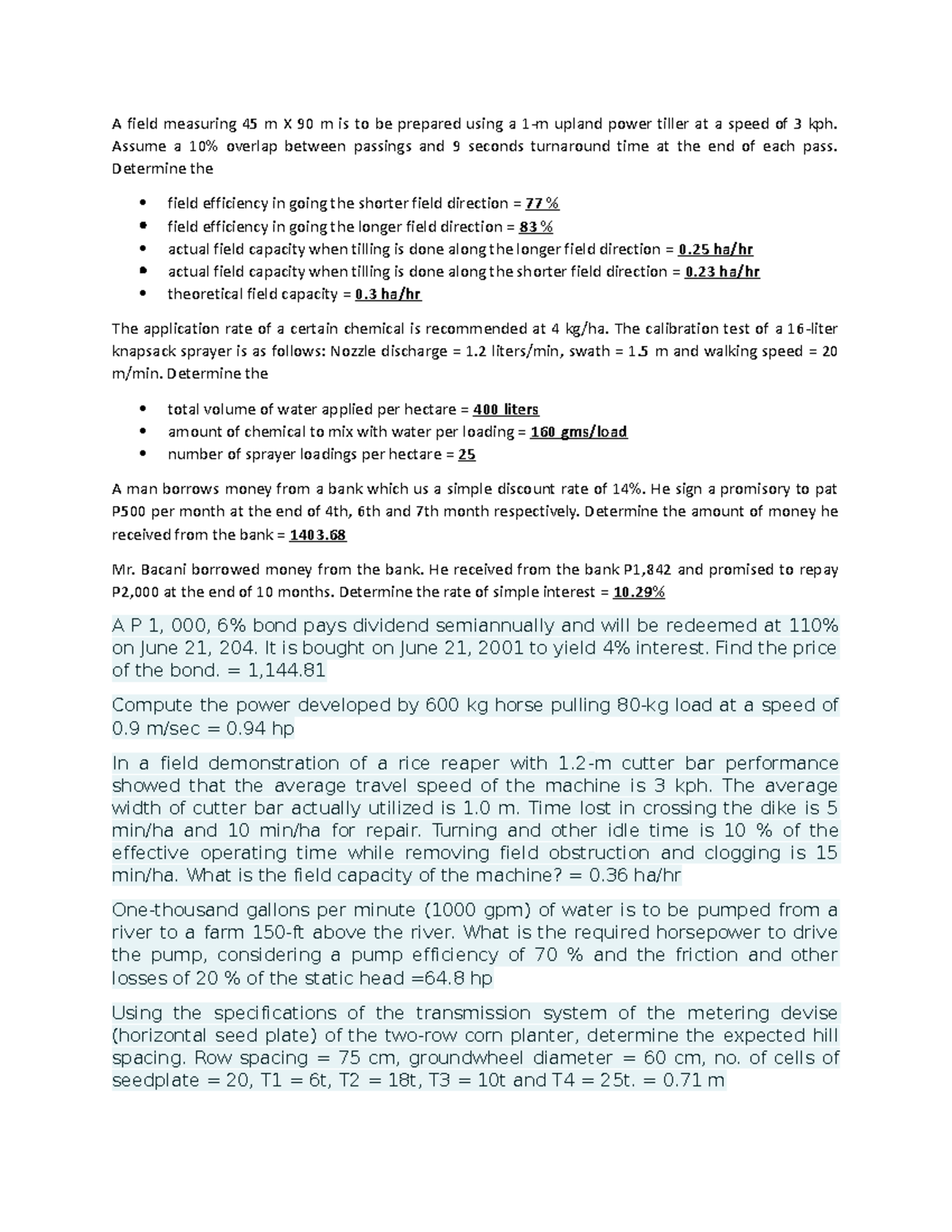 Agricultural Mechanization Overview and Key Calculations - Studocu