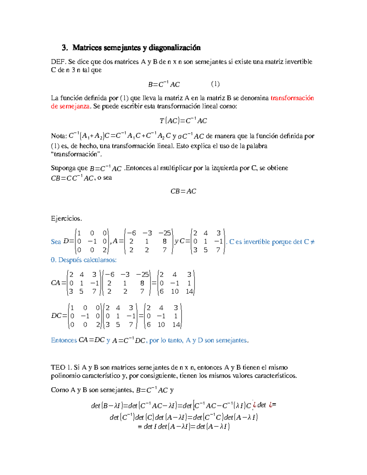 Repaso de Matrices Semejantes y Diagonalización - Álgebra Lineal RE ...