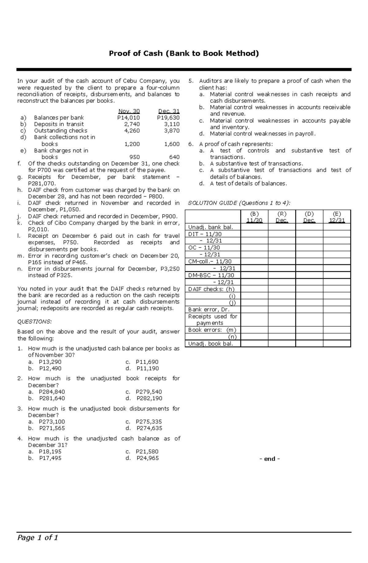 Proof of Cash Reconciliation: Bank to Book Method Analysis - Studocu