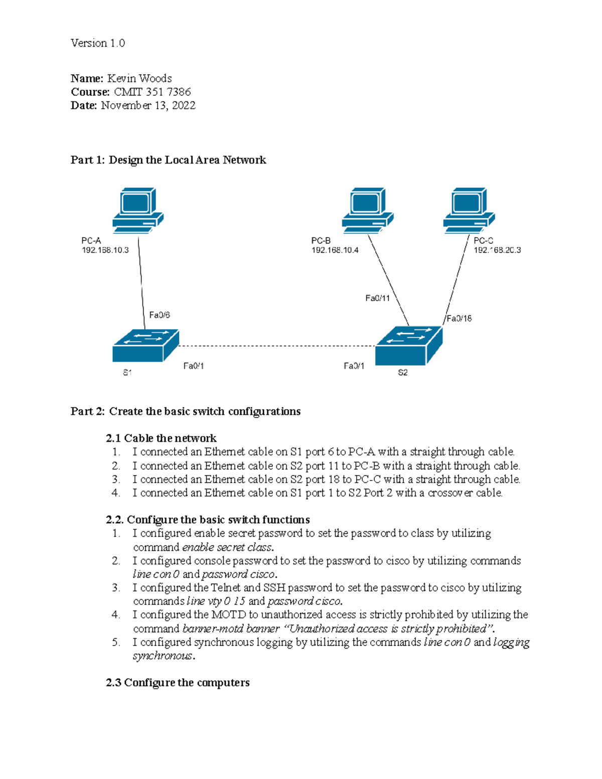 CMIT 351 Project 1: Local Area Network Design and Configuration - Studocu