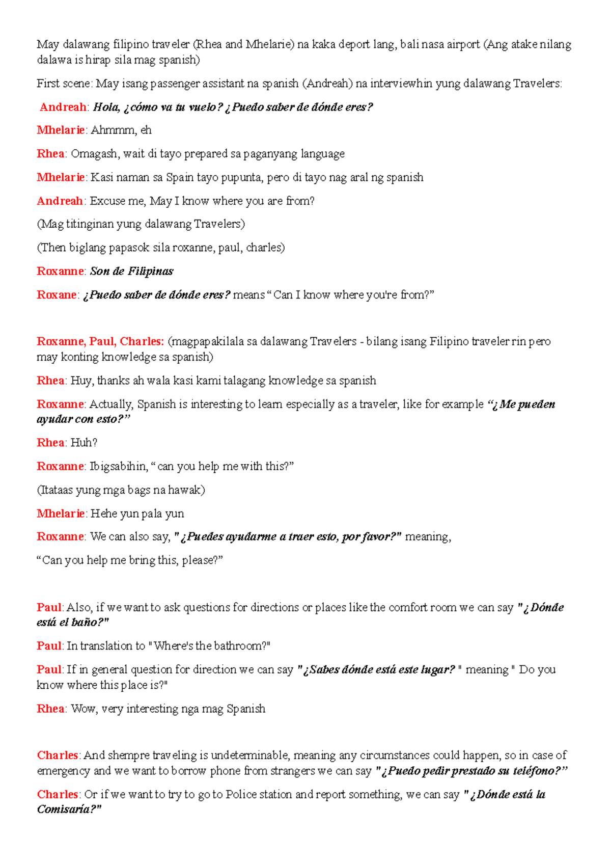 FOLA Spanish SKIT: Exploring Basic Conversational Spanish for Travelers ...