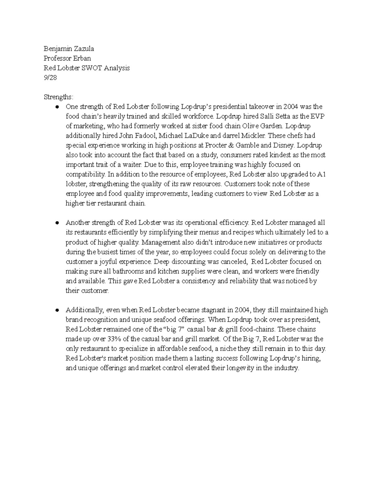 Red Lobster Case Study: SWOT Analysis for Business Strategy - Studocu