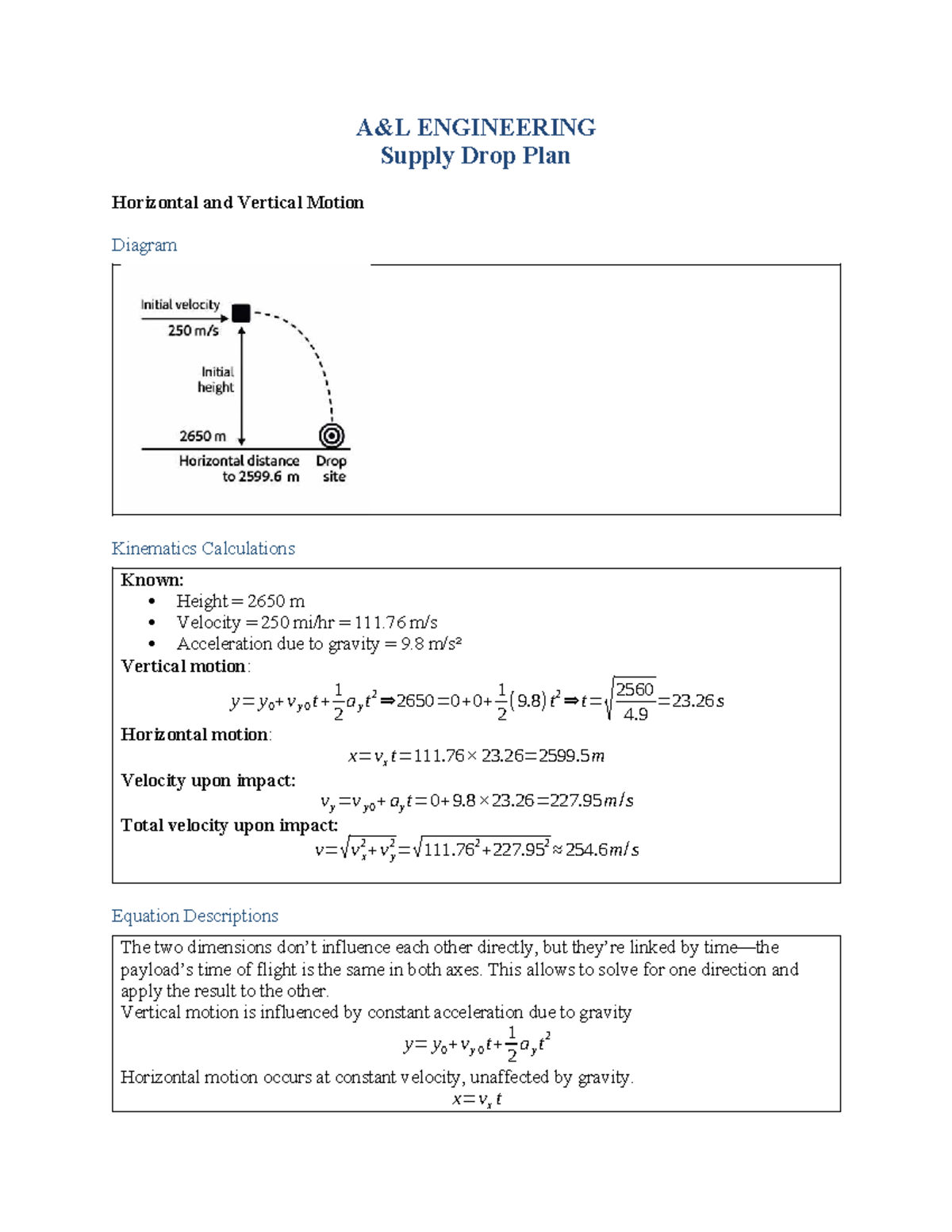 PHY 150 Project One: Supply Drop Plan & Kinematics Analysis - Studocu