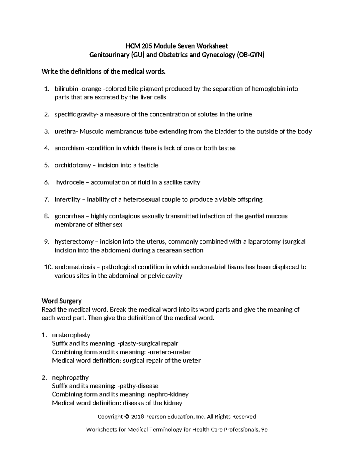 HCM 205 GU & OB-GYN Terminology Worksheet - Definitions & Applications ...