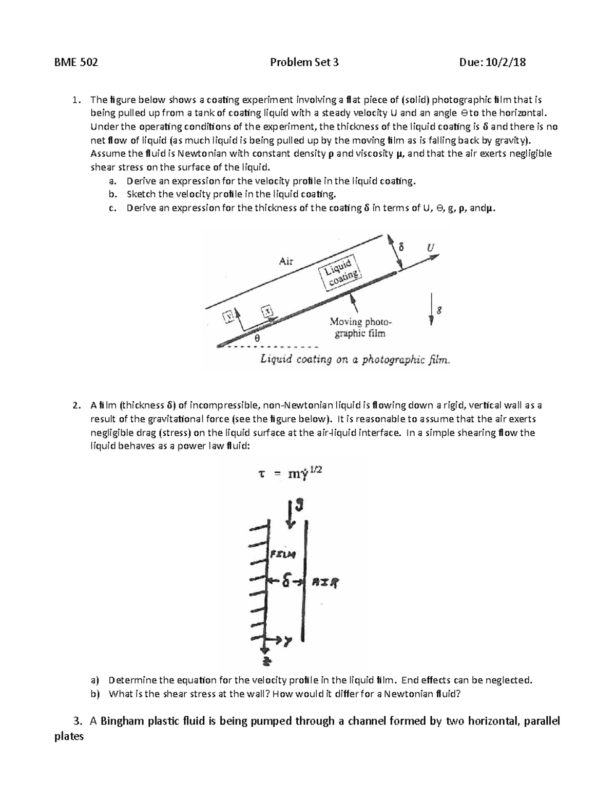 BME 502 Problem Set 3: Velocity Profiles and Liquid Coating Analysis ...