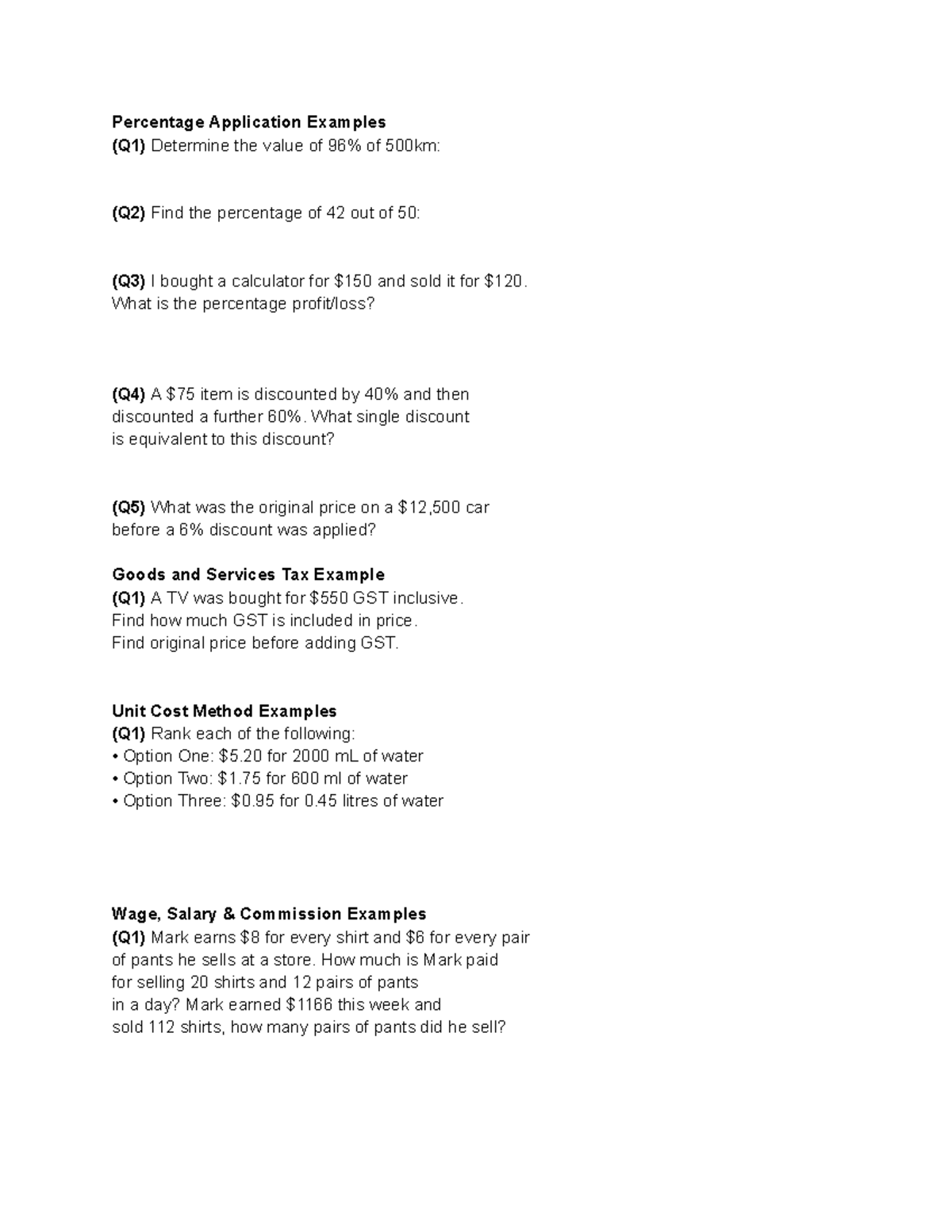 General Math ACT Revision: Percentage & Financial Applications (Q1 ...