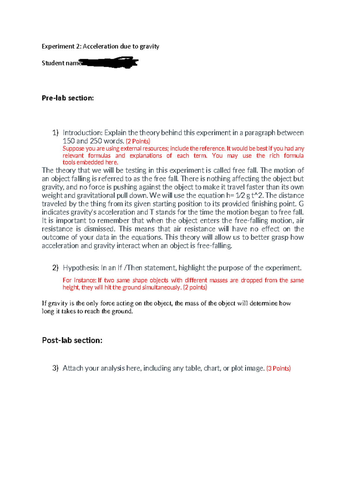 Report two cmp - PHY2048L - Experiment 2: Acceleration due to gravity ...