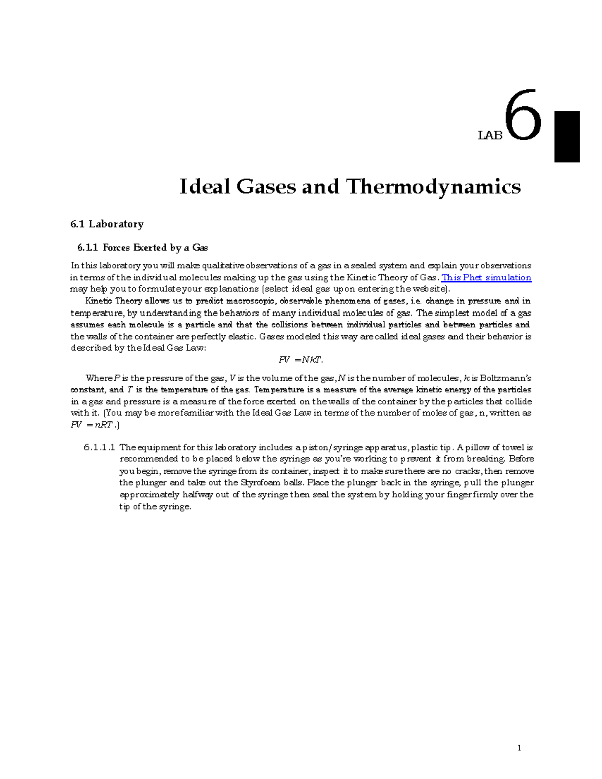 8A Lab 6: Ideal Gases & Thermodynamics - Laboratory Observations - Studocu