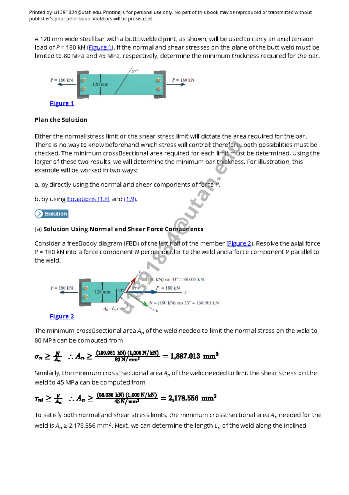 Determining Minimum Thickness for Steel Bar Under Axial Load P 180 kN ...
