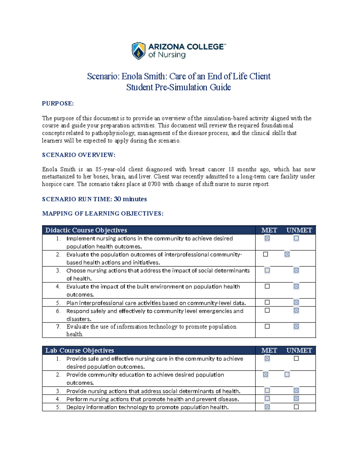 NUR 450: Enola Smith End-of-Life Client Care Simulation Guide - Studocu