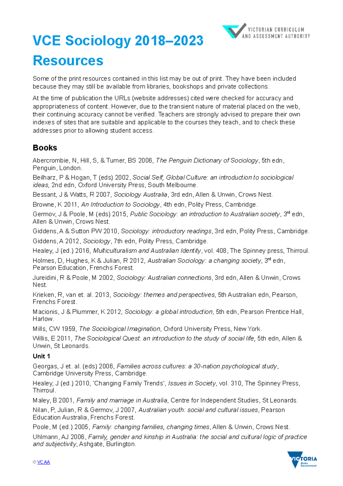 VCE Sociology Resources - Studocu