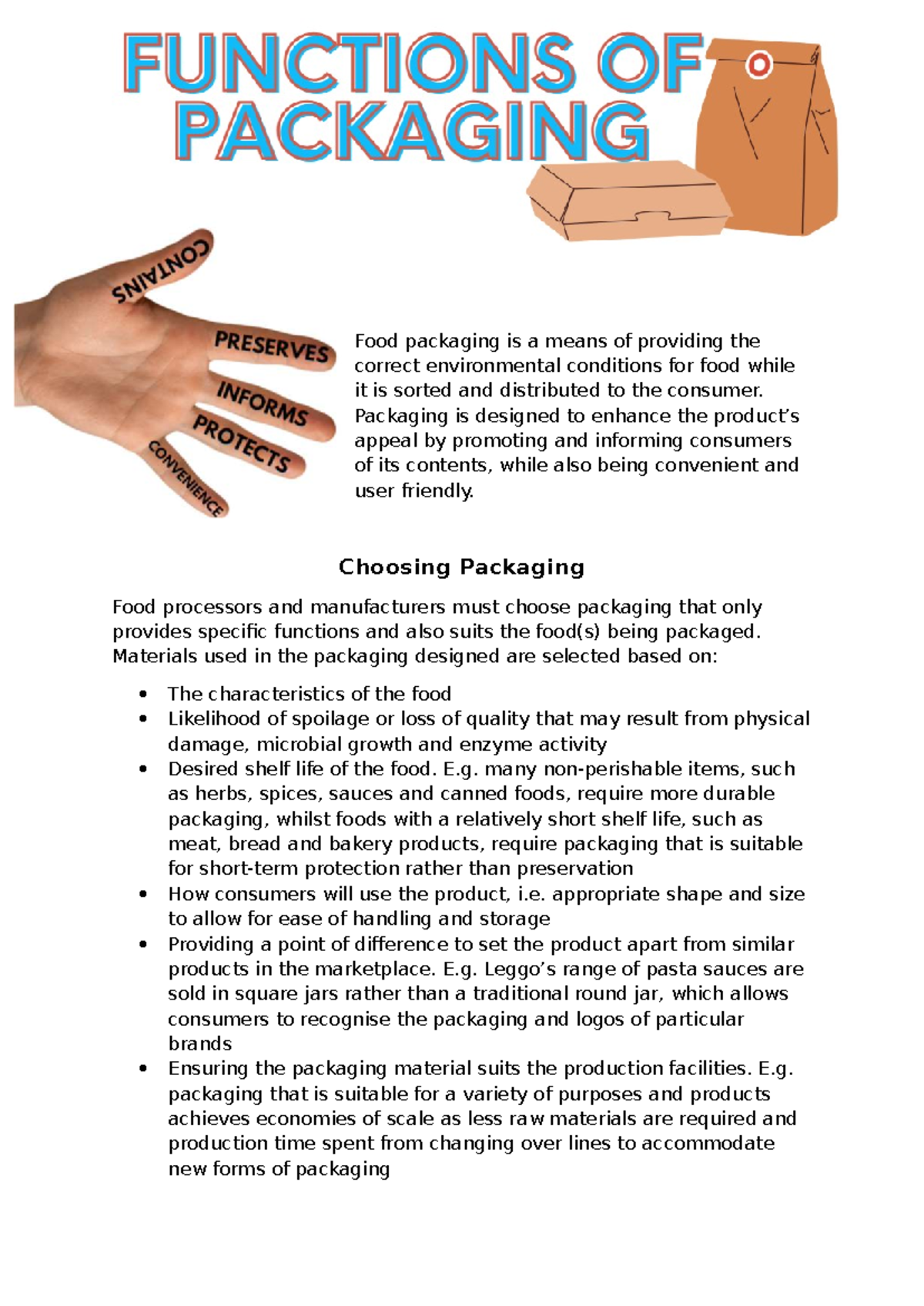 Functions of Packaging in Food Safety and Quality (Course Code: 13 ...