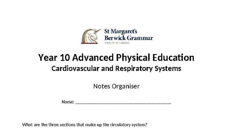 Year 10 Advanced PE - Cardiovascular & Respiratory Systems Notes - Studocu