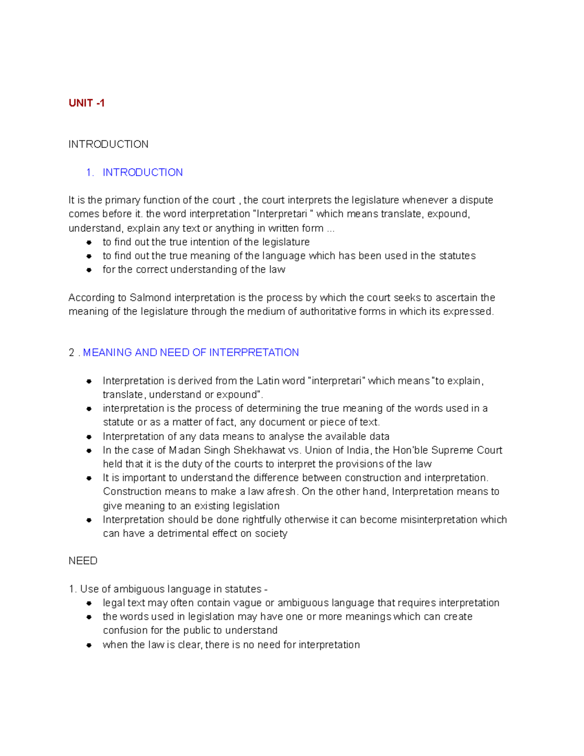 Interpretation of Statutes: Unit 1 Overview and Key Concepts - Studocu