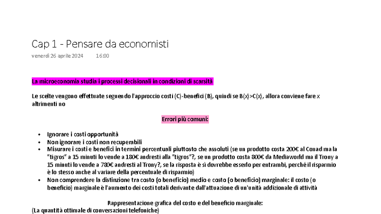 Cap 1 - Pensare da Economisti: Fondamenti di Microeconomia - Studocu