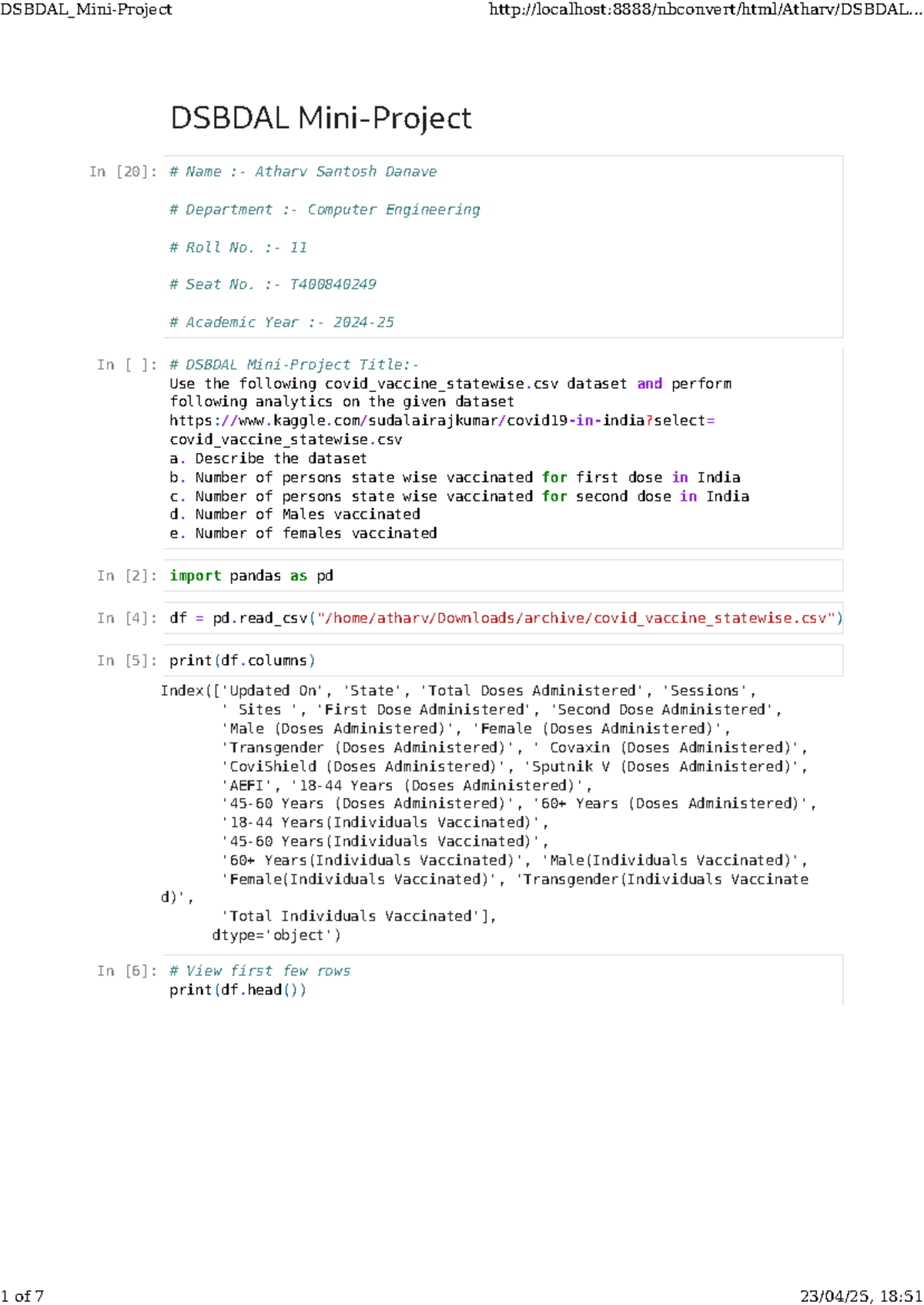 Dsbdal Mini-Project - Mini project of DSBDA - DSBDAL Mini-Project Name ...