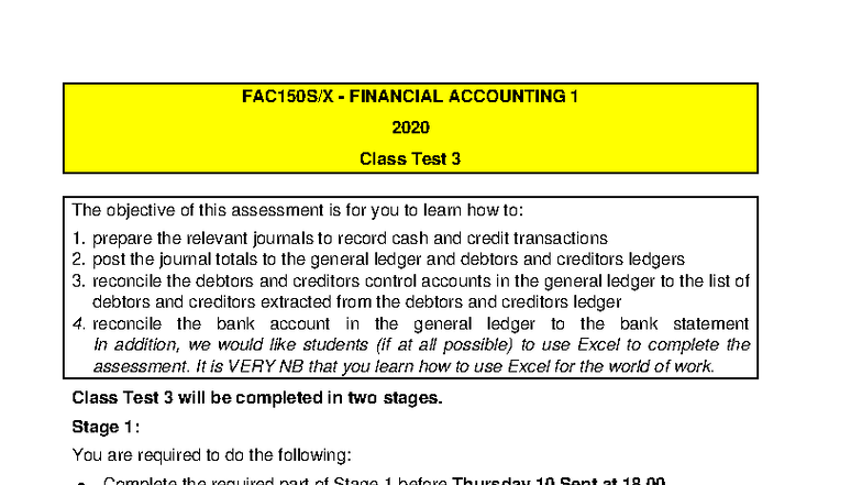 FINANCIAL ACCOUNTING 1 2020 Class Test 3 Preparation Guide - Studocu