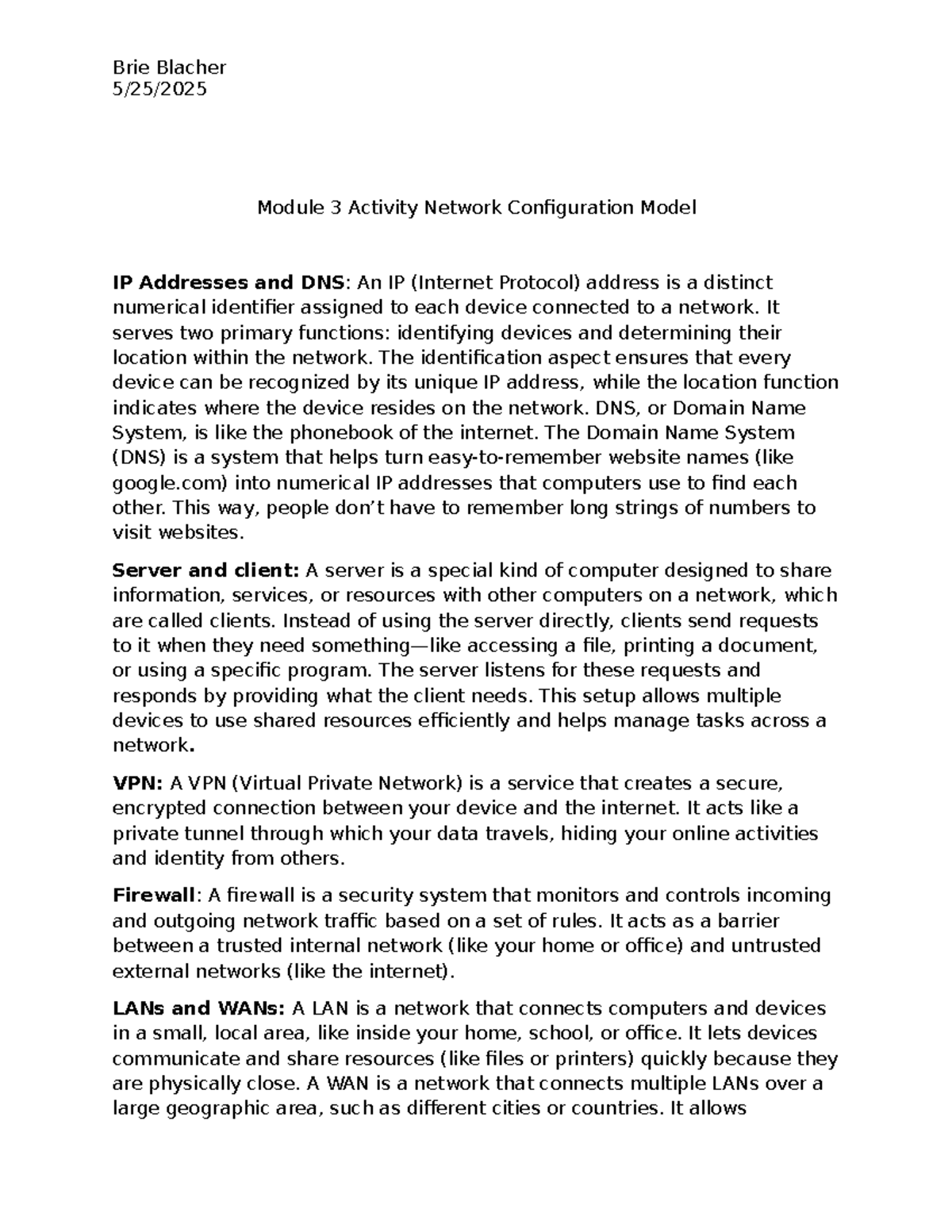 IT 200 - Module 3 Activity: Network Configuration & IP/DNS Overview - Studocu