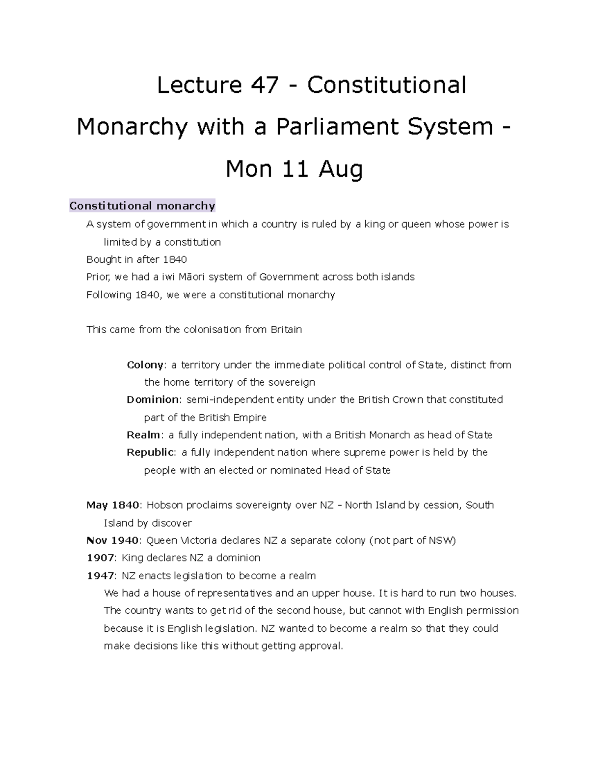 Lecture 47: Constitutional Monarchy & Parliamentary System Overview ...