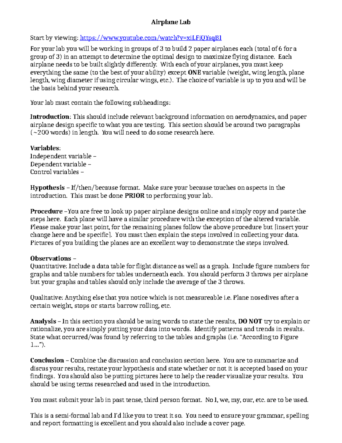 Science Lab Report: Paper Airplane Design & Flight Distance Analysis ...