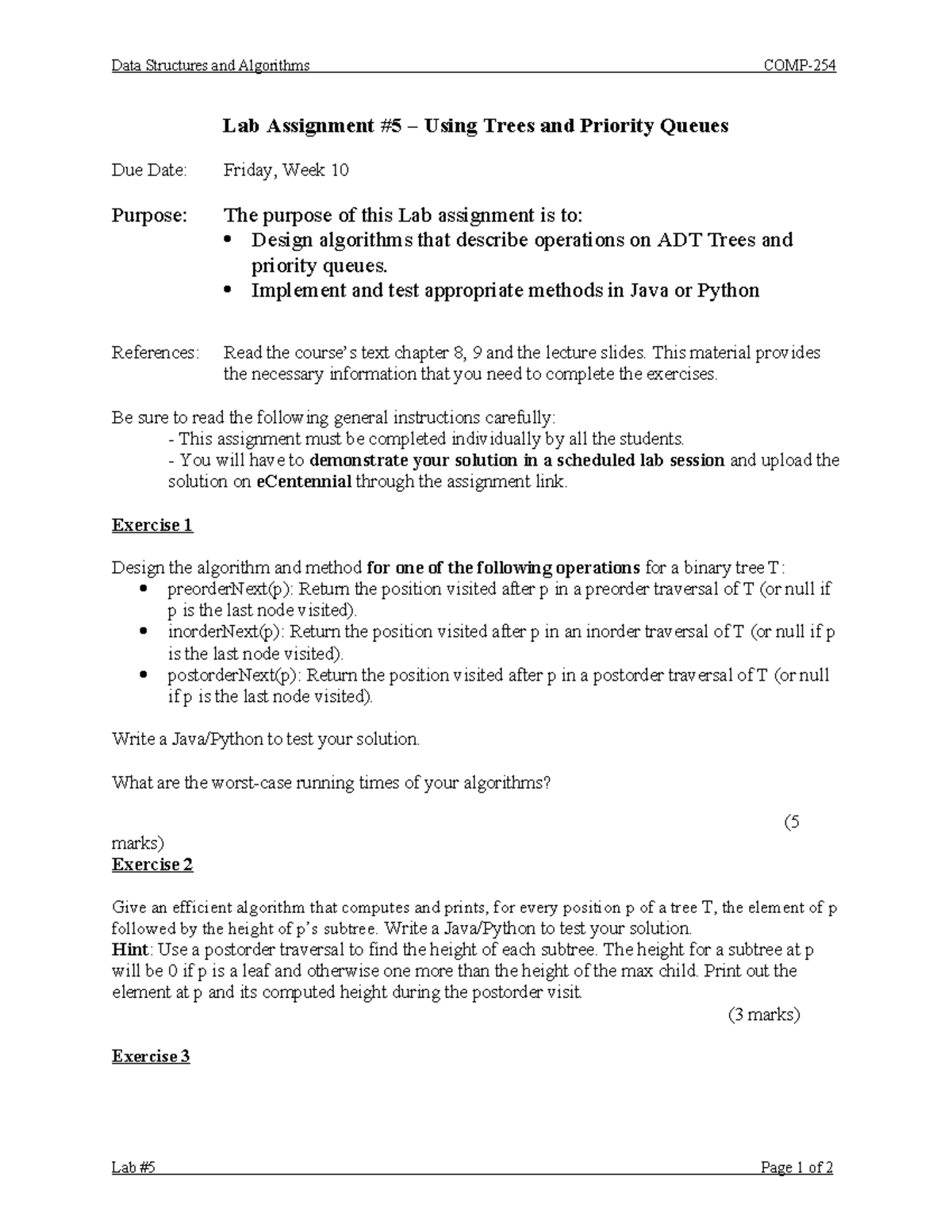 Lab Assignment 5 F20: Data Structures & Algorithms - Trees & Queues ...