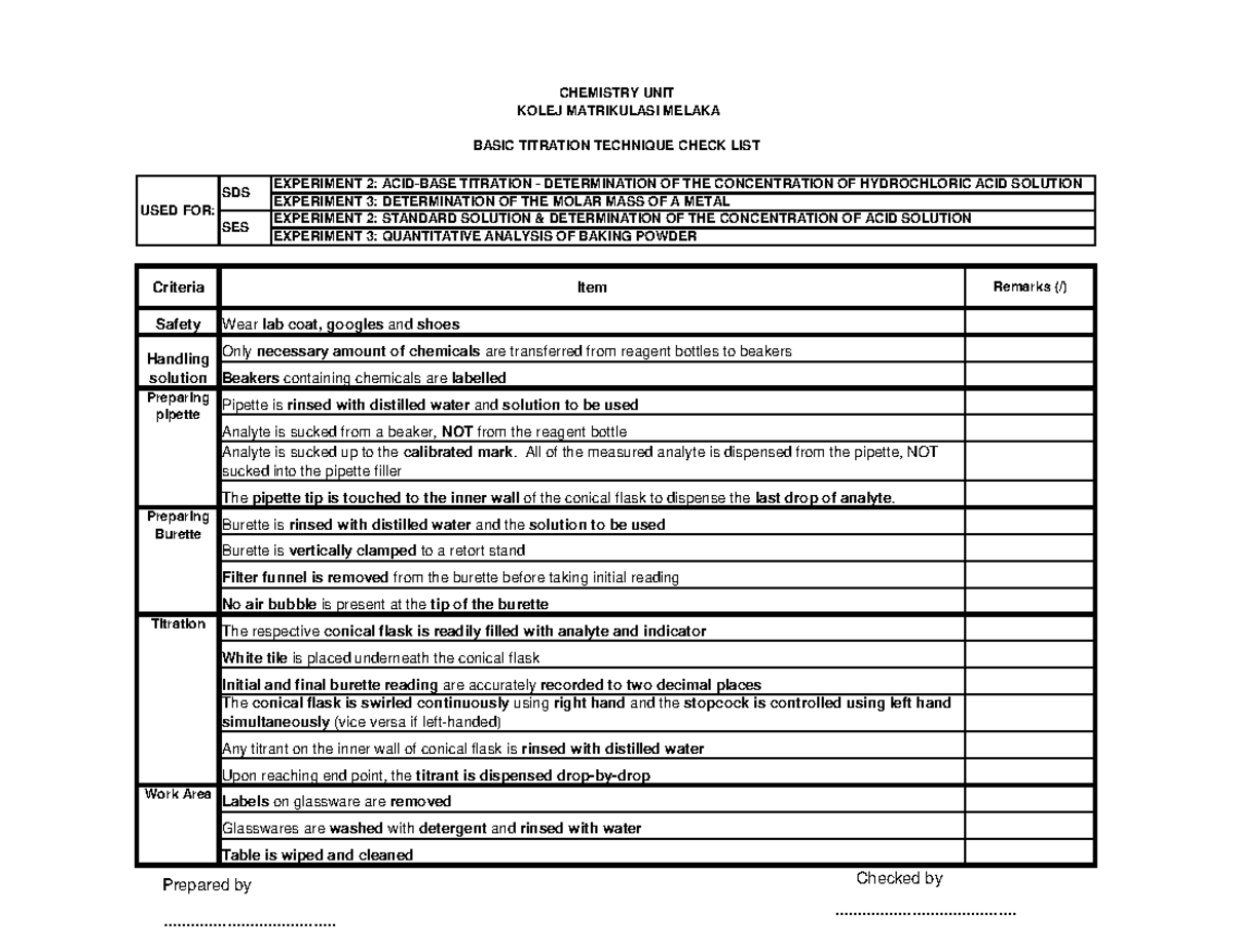 Titration Check LIST FOR Students - CHEMISTRY UNIT KOLEJ MATRIKULASI ...