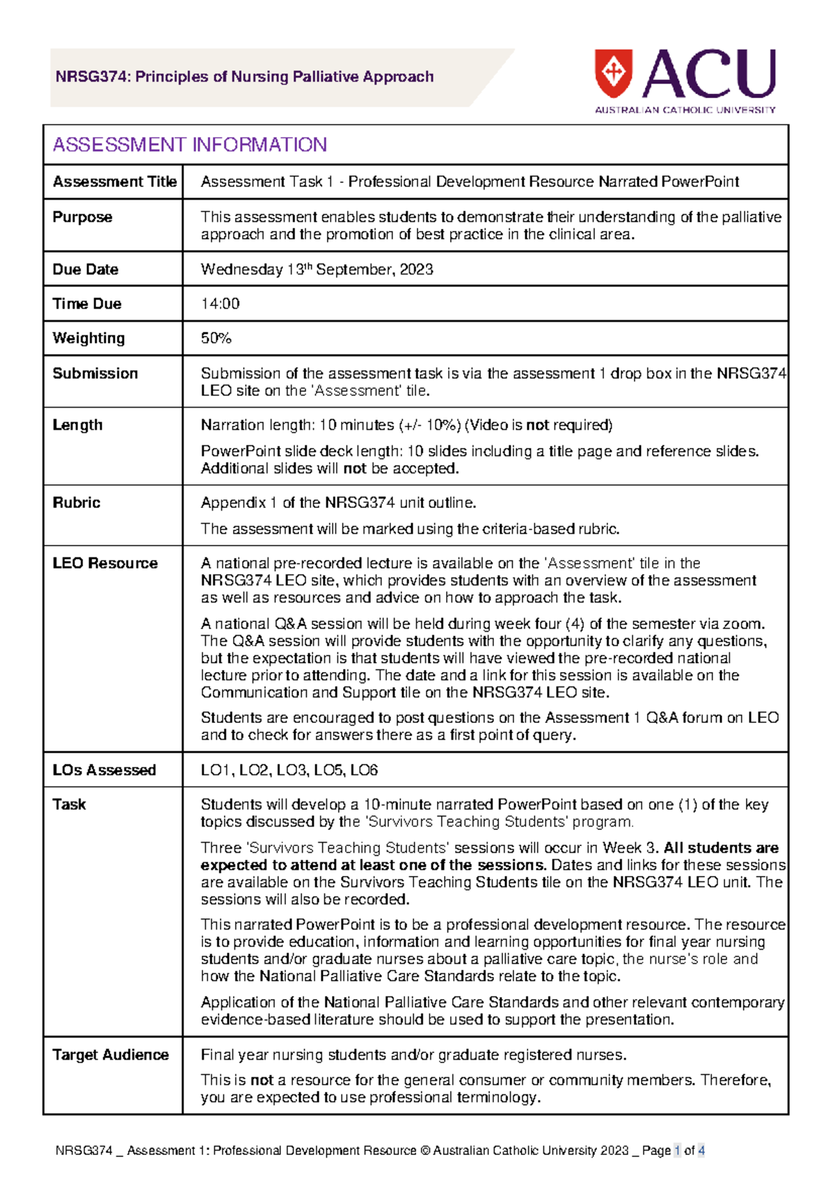 2023 NRSG374 Assessment 1: Development of Palliative Care Resource ...