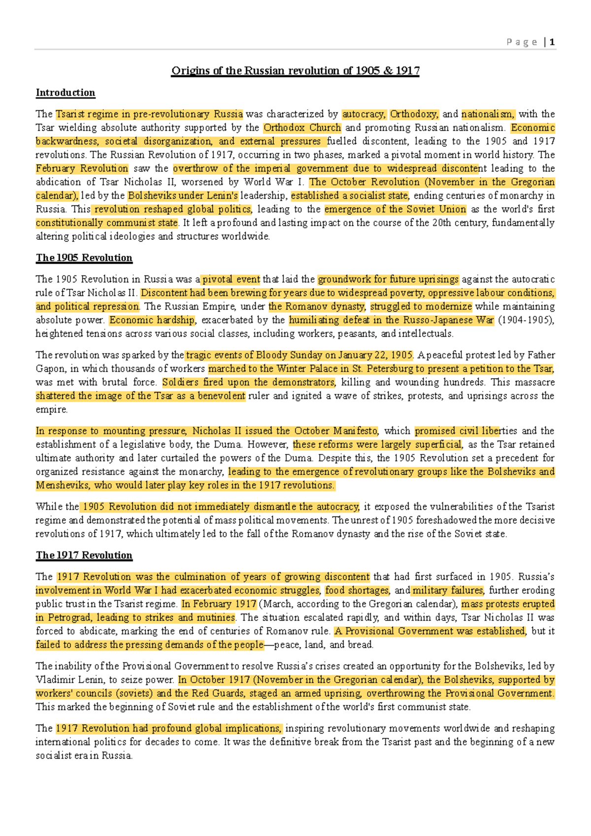 Historical Analysis of the Russian Revolutions of 1905 & 1917 - Studocu